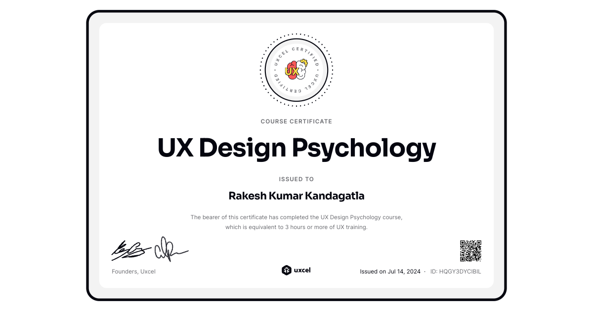 Certificate of completion for User Psychology | Uxcel